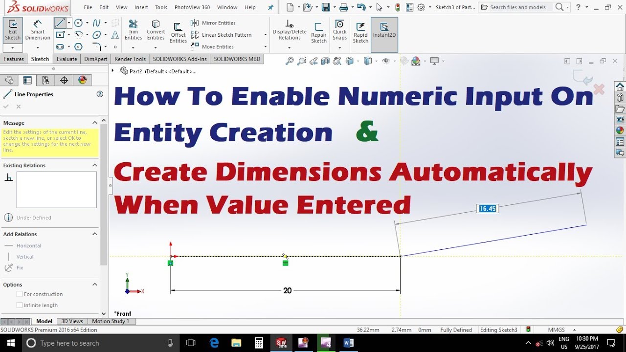 How to Enable Numeric input on entity creation & Create dimensions Automatically when value entered
