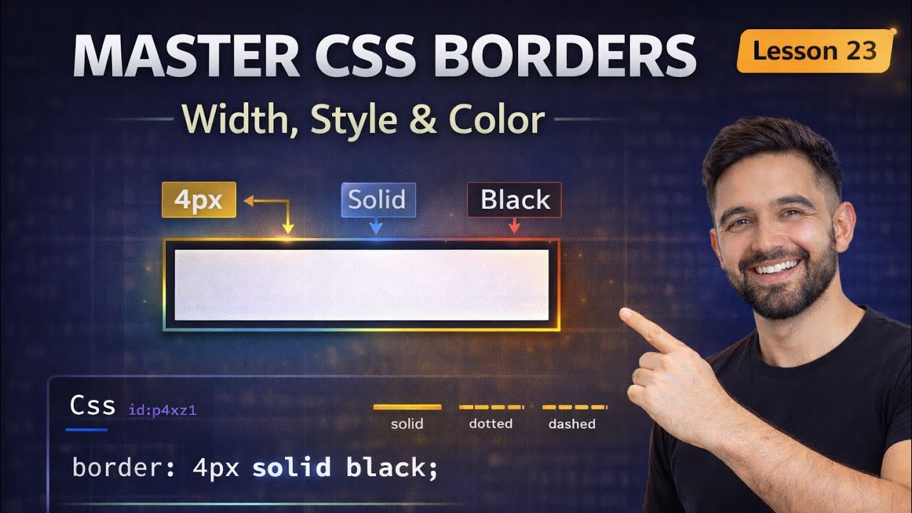 CSS Border Tutorial for Beginners | Width, Style & Color Explained | Lesson 23 (2026)