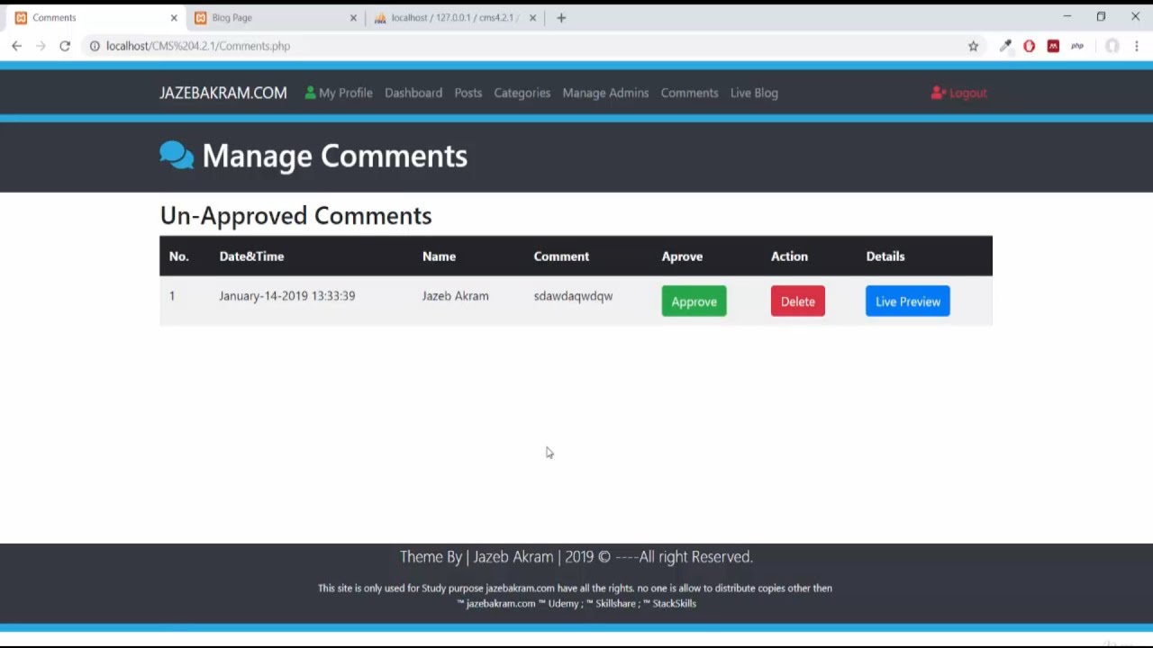 CMS Deleting User Comment Using PHP