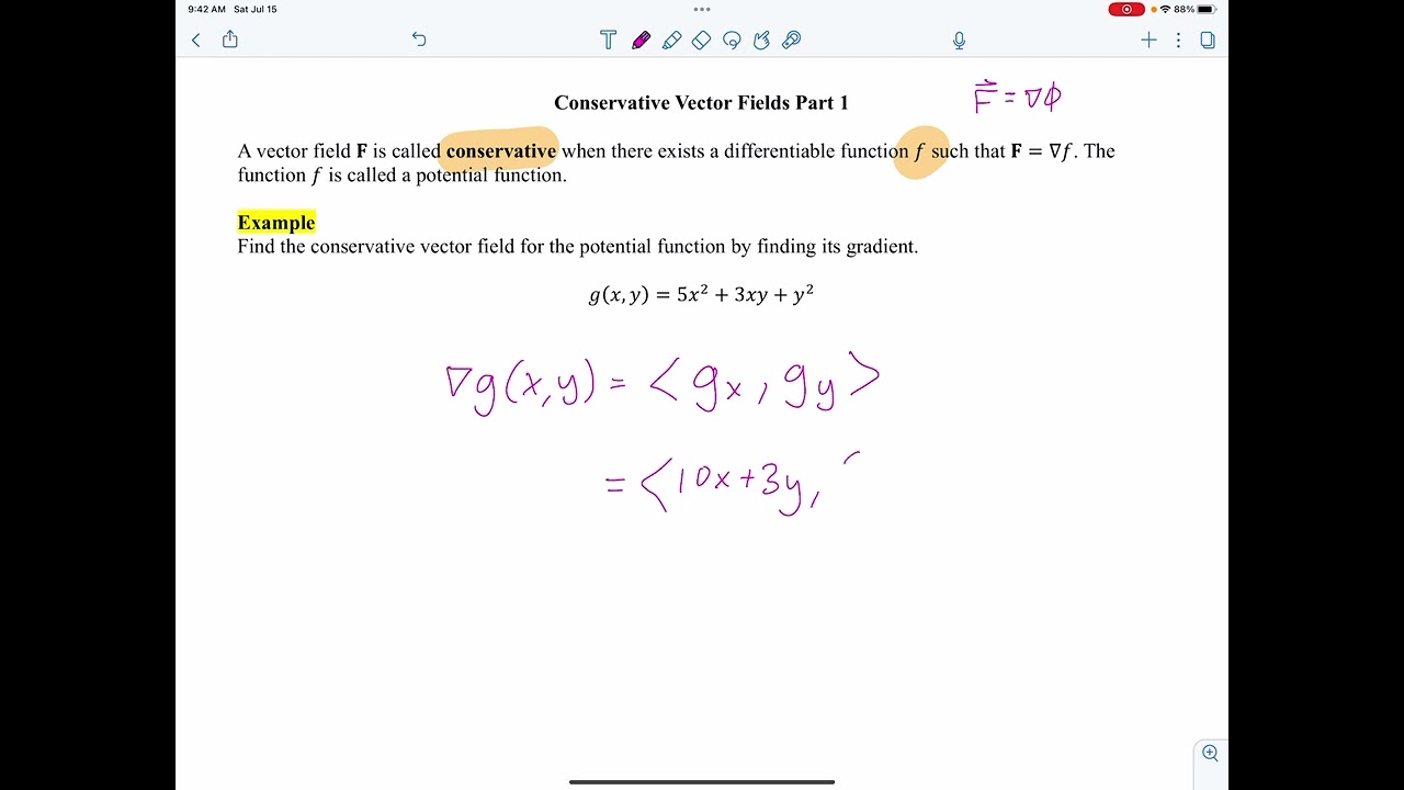 Calculus III - Unit 5 Section 1 - Conservative Vector Fields Part 1