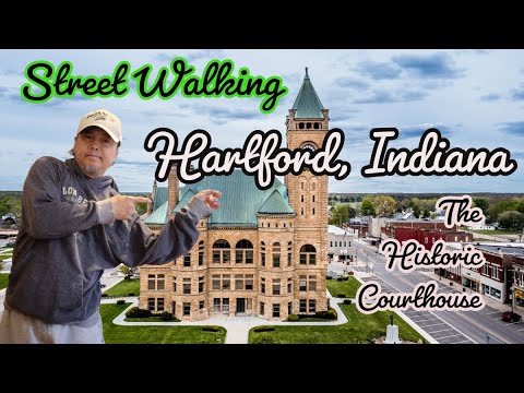 Street Walking Inside Hartford City, IN Exploring Historical Court House1880's Architecture