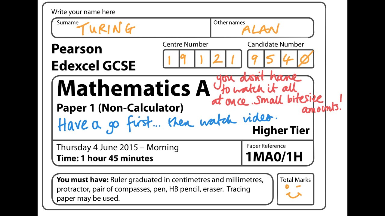GCSE Maths Edexcel June 2015 Non-Calculator (Full Paper)