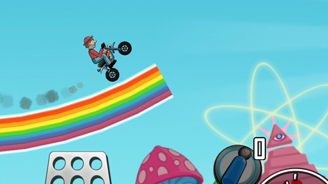 Hill climb racing // Mini bike racing at rainbow