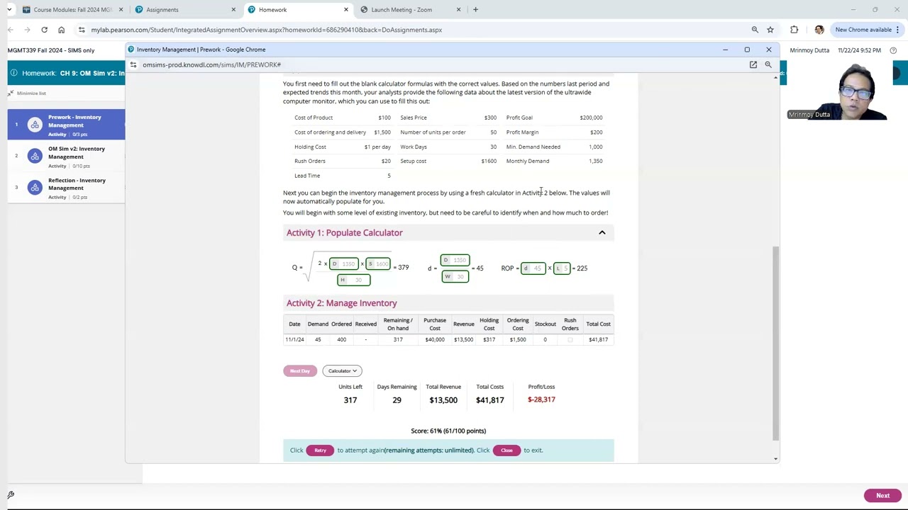 Inventory Management Simulation Exercise Approach  Recording