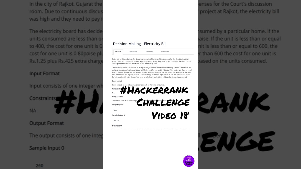 Electricity Bill |Hackerrank Challenge|Video 18| @PurpleCode404 @HackerrankOfficial #shorts