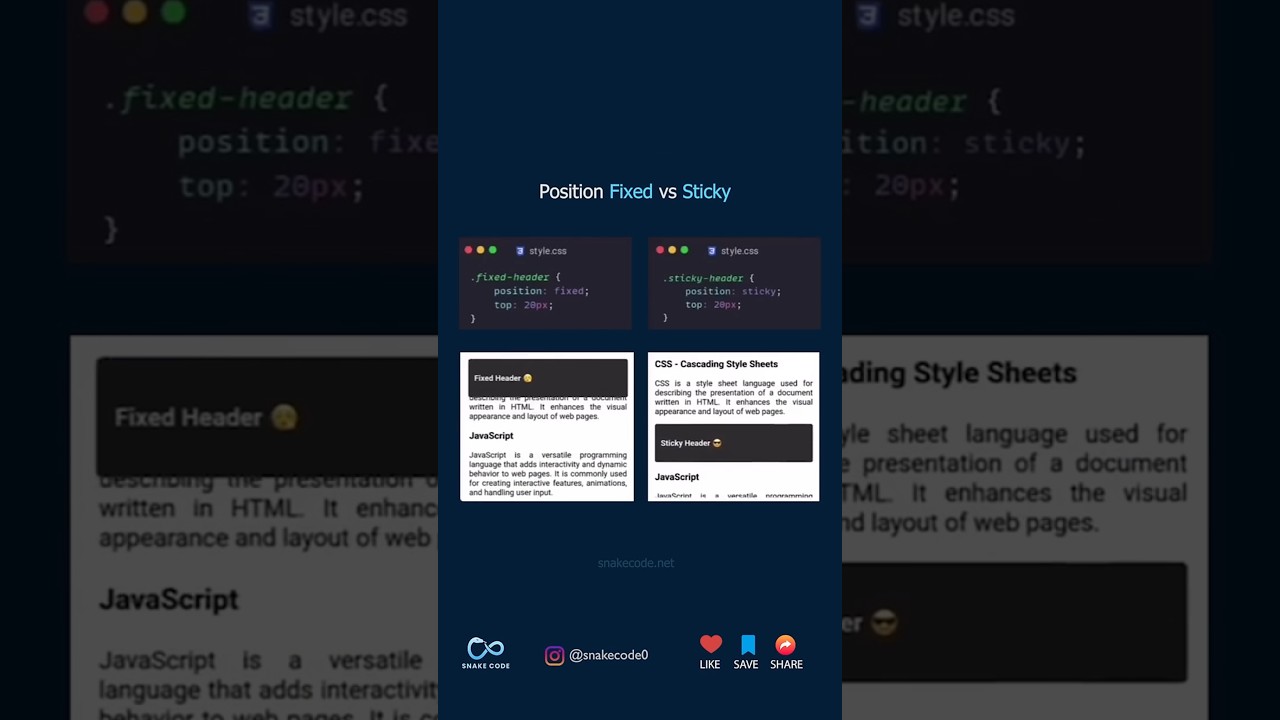 Position Fixed vs Sticky #html5 #css3 #htmlcss #js #webdeveloper #cssanimation #codingtutorial