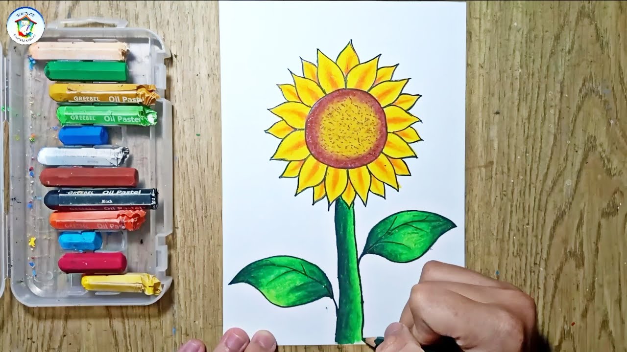 Menggambar Bunga Matahari yang Mudah dengan Crayon 12 Warna