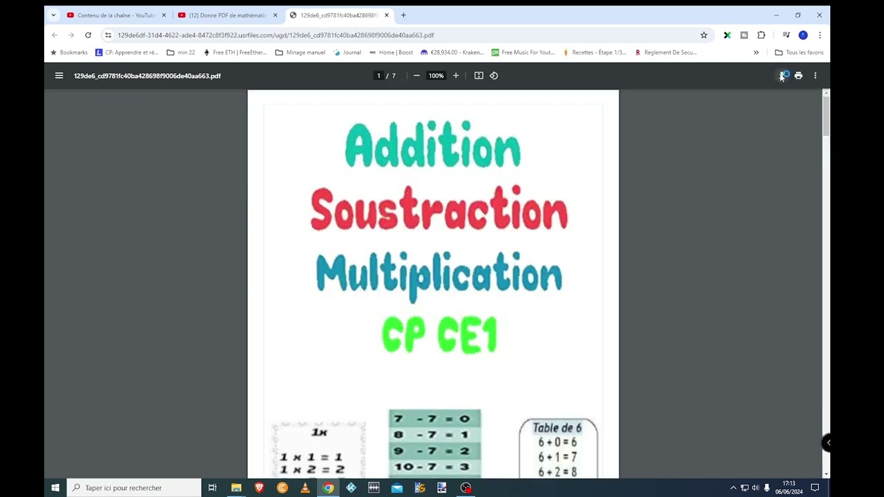 Comment récupérer ce PDF de Math CP - CE1