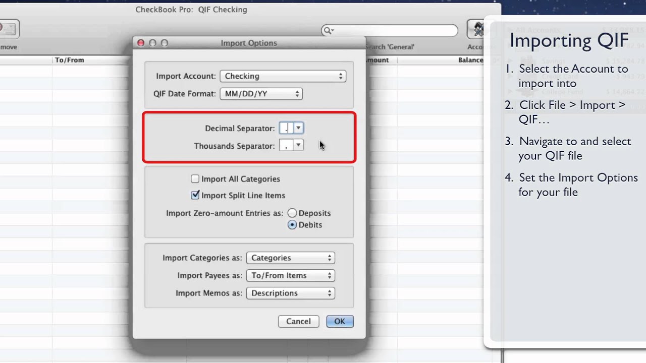 CheckBook Pro • Importing a QIF file