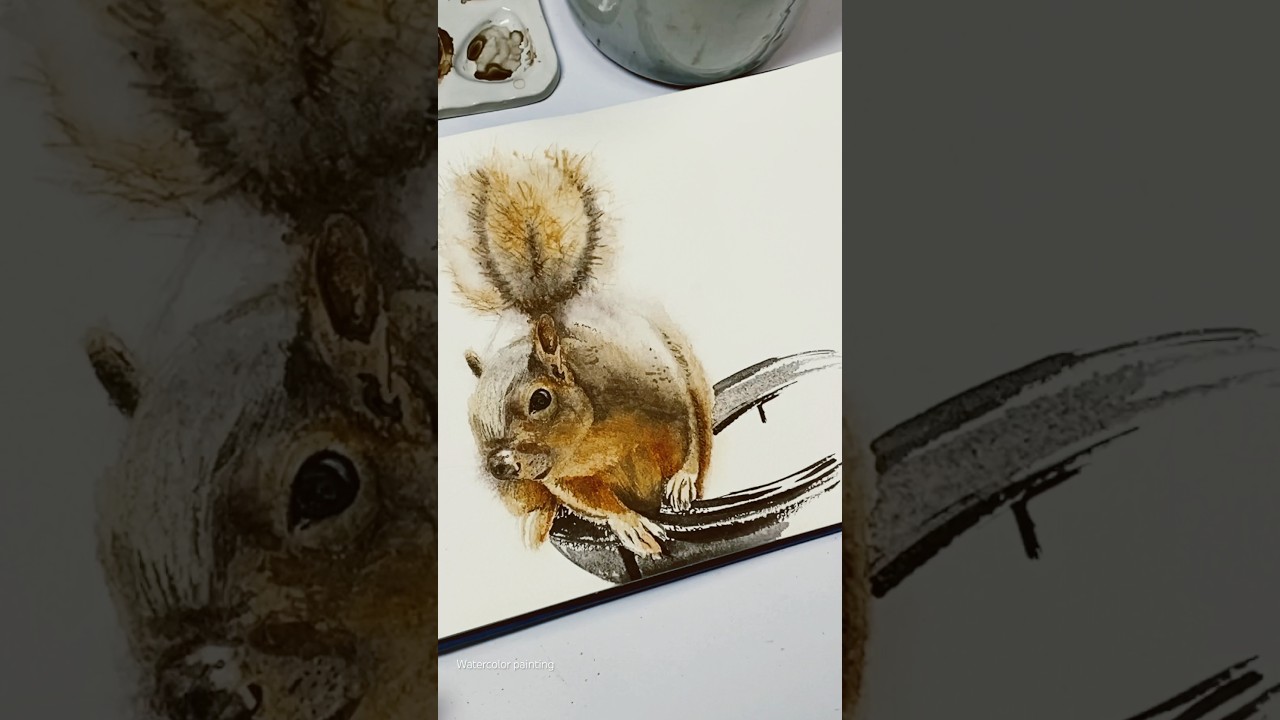 Watercolor cute squirrel