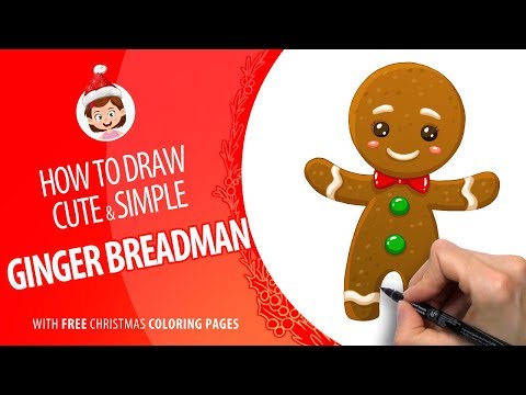 How to draw simple and cute Ginger breadman | Free Christmas Coloring Pages