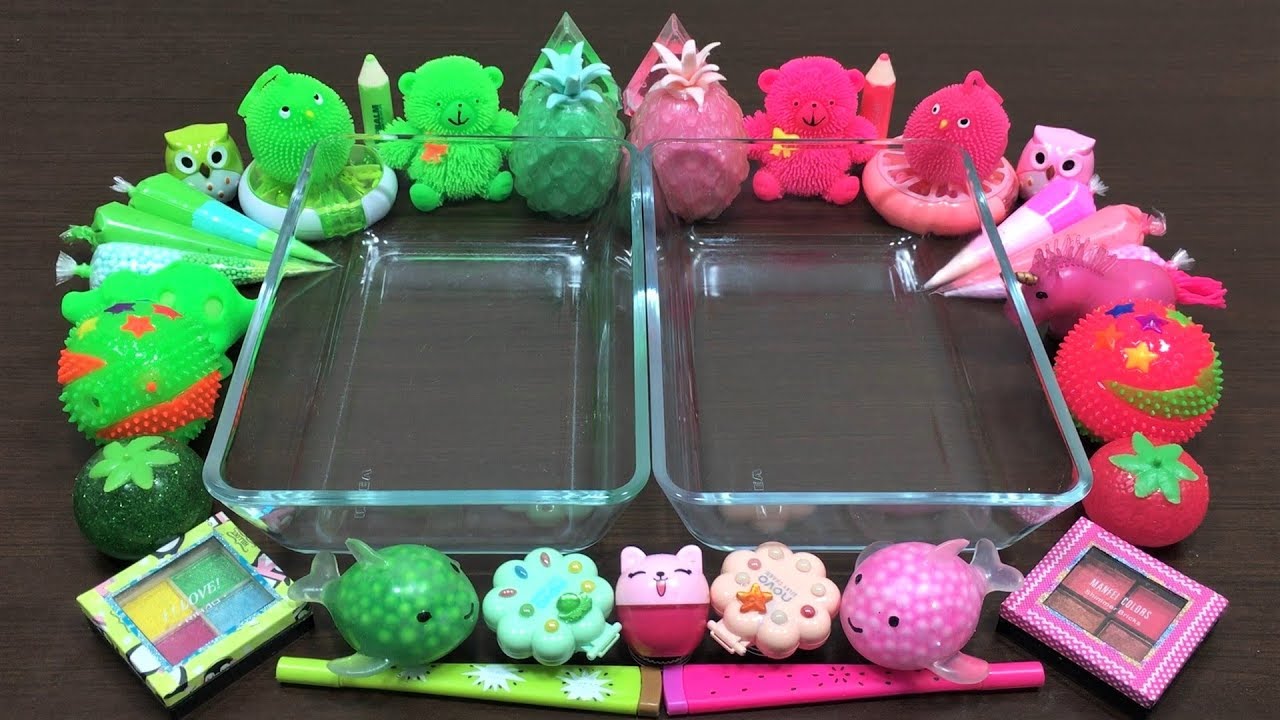 Mixing Random Things Into Store Bought Slime ! Green VS Pink Special Series Part 3 Satisfying Slime