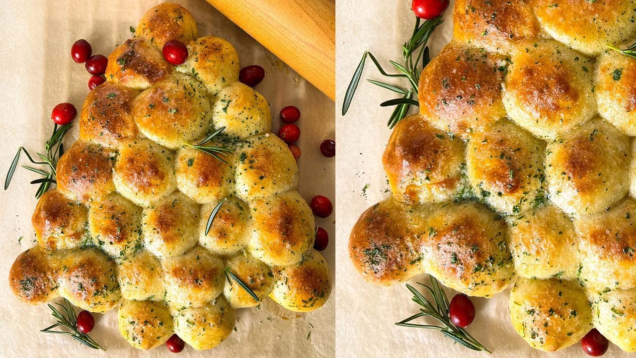 Easiest Garlic Bread Pull-Apart Christmas Tree #shorts