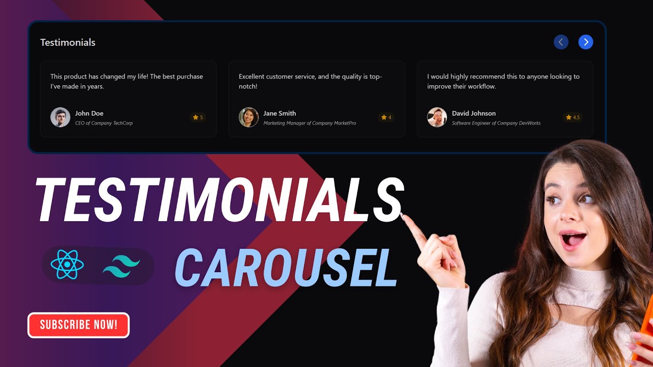 Build a Slider using reactjs and tailwind css | Testimonials | Swiper