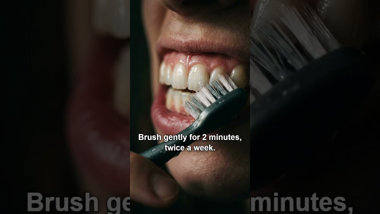 Yellow teeth? Stop hiding your smile! | Mix half a teaspoon of baking soda with water. | Brush gentl