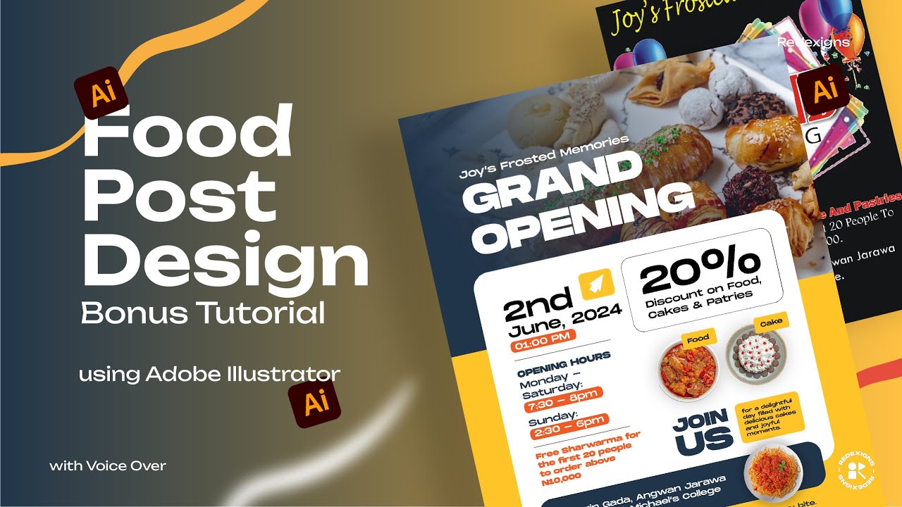Food Flyer Improvement Design for a Restaurant tutorials using Adobe Illustrator.