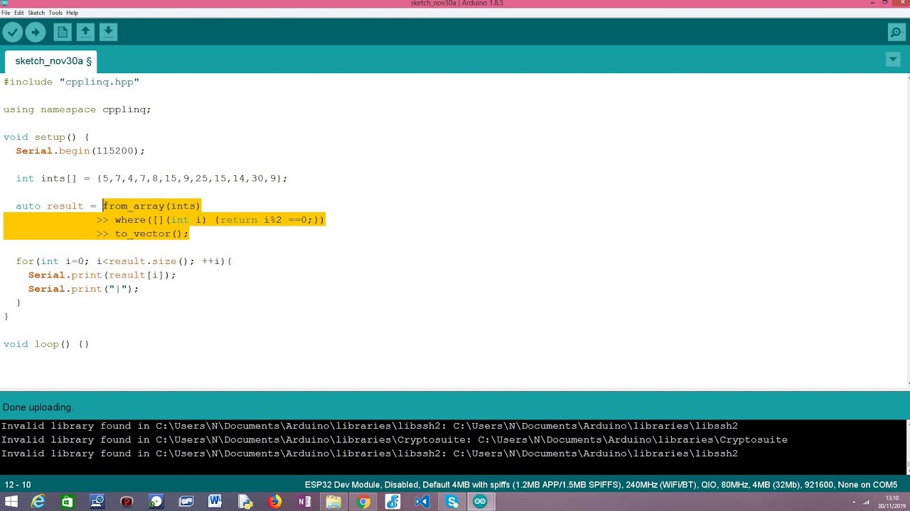 ESP32 / ESP8266 cpplinq: filtering array