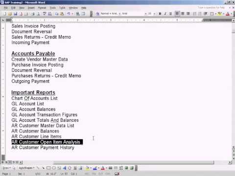 SAP AR Customer Open Item Analysis