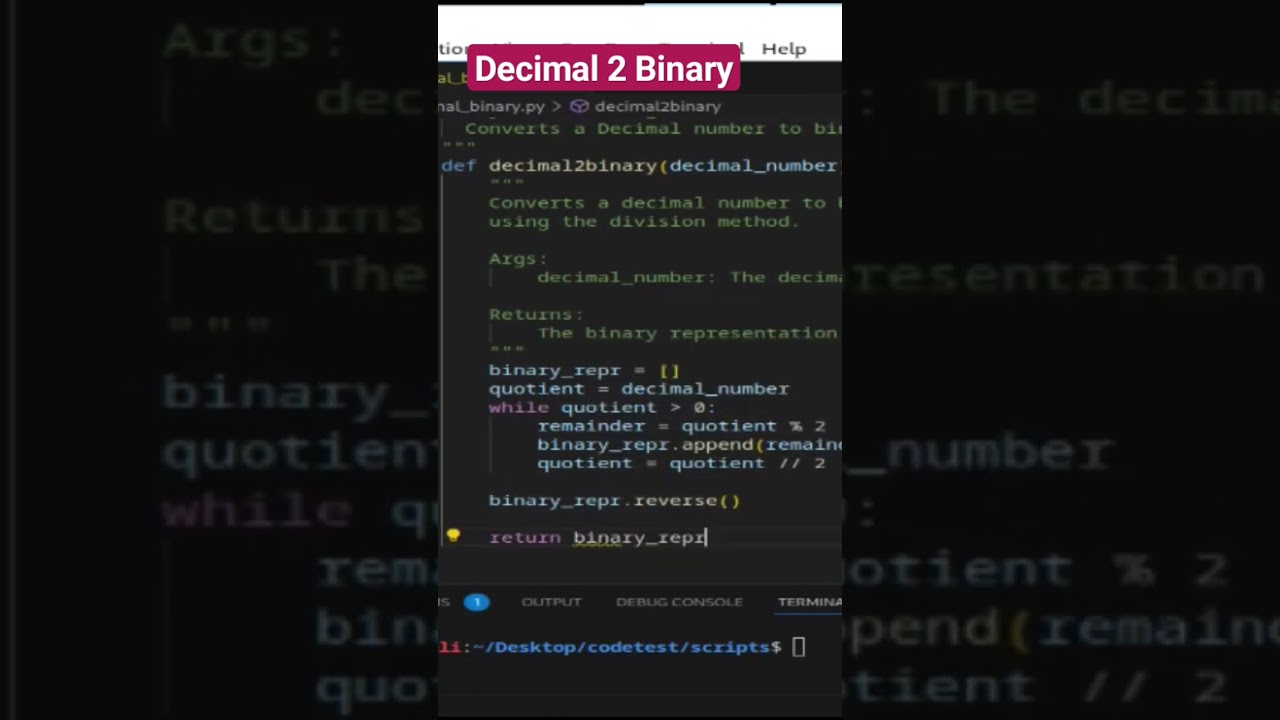 Python Challenge: Convert Decimal to Binary #python #coding #shorts #pythontutorial