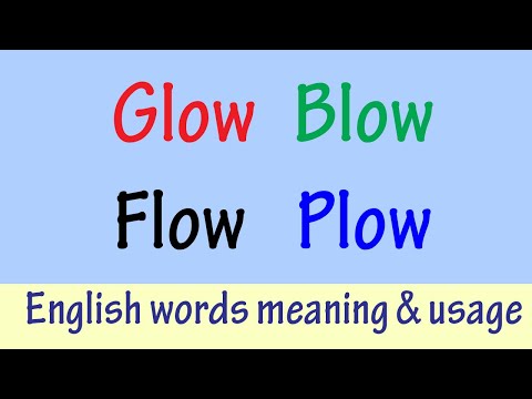 English words meaning Glow Blow Glow Plow meaning and example sentences translation in Hindi Urdu
