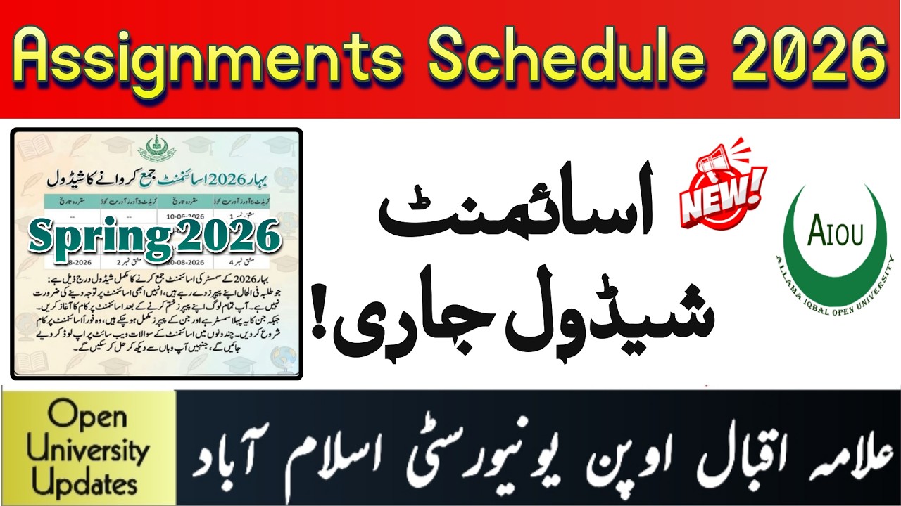 Aiou Assignments Schedule Spring 2026 | Assignments Schedule 2026 | Open University Updates