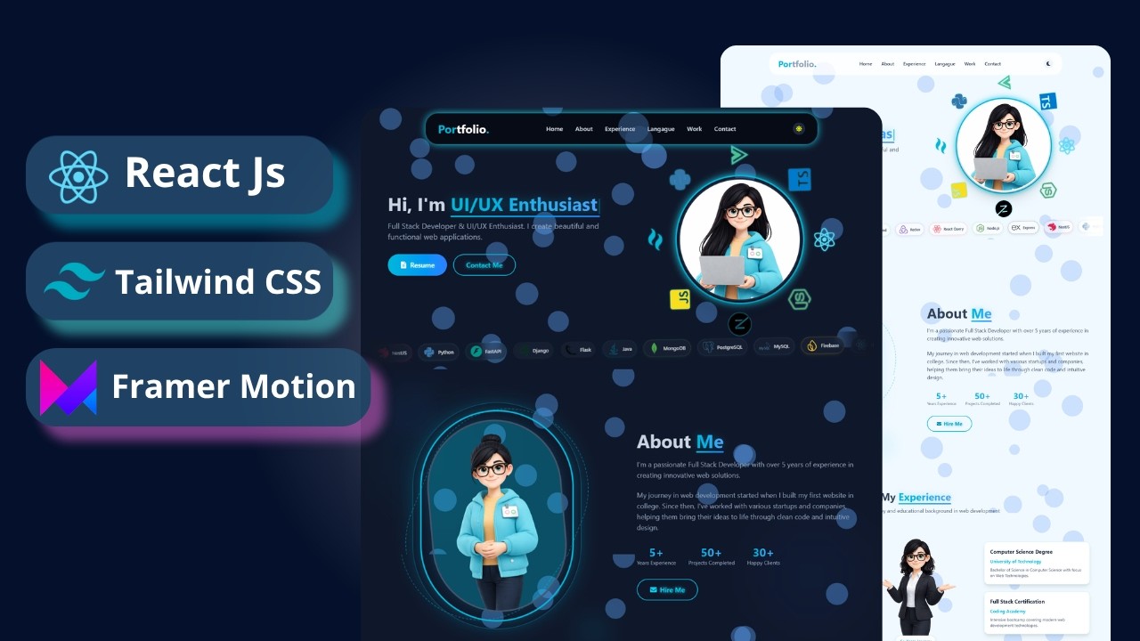 ReactJS, TailwindCSS Framer Motion, Particle | Responsive Portfolio Website with Advanced Animations