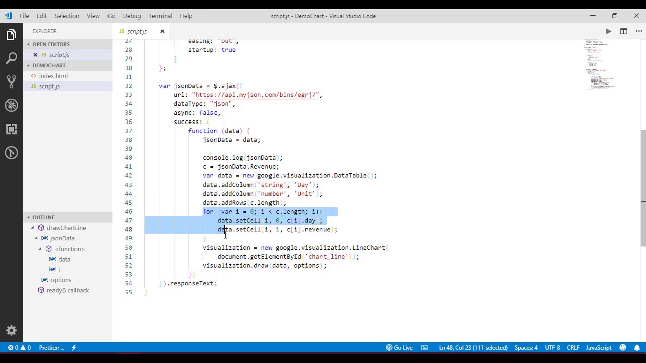 Demo Google chart dynamic loading from Json
