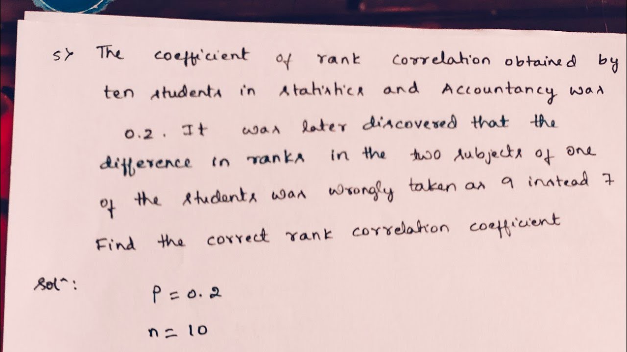 Rank Correlation Coefficient | Example Problem 5 | Statistical Methods