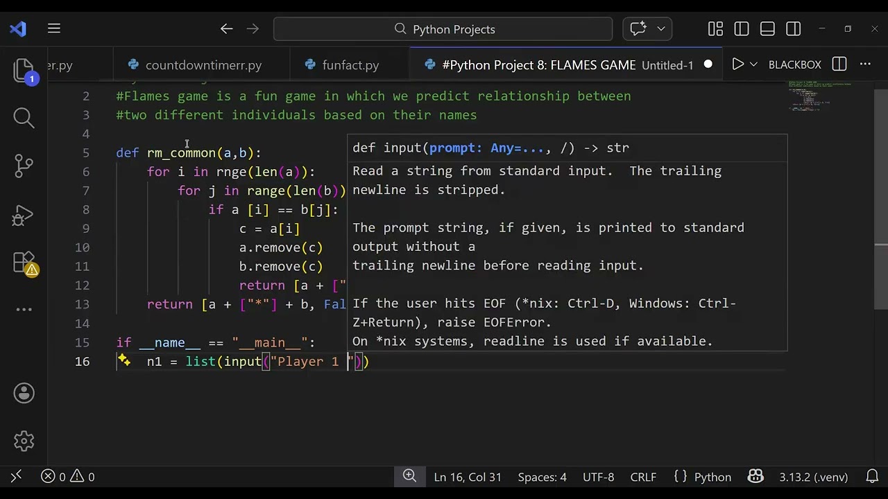 (8) Python Project: Flames Game in Python