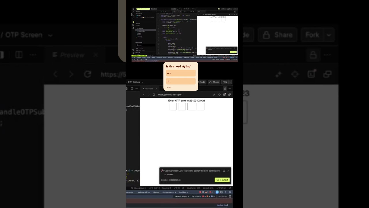 OTP UI | Reactjs codesandbox #coding #frontendcourse #javascript