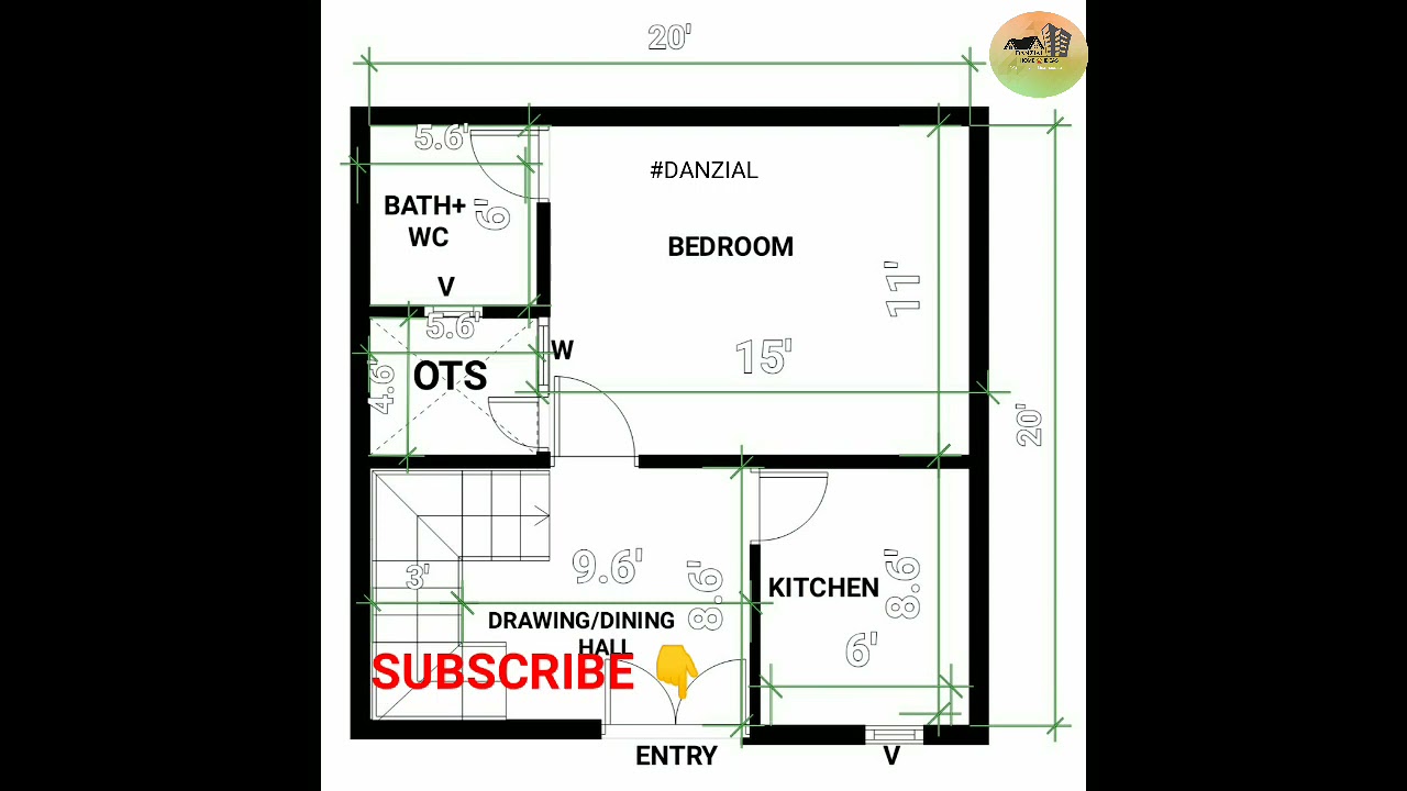 1 Bedroom Small House Plans 20 by 20 400 square feet