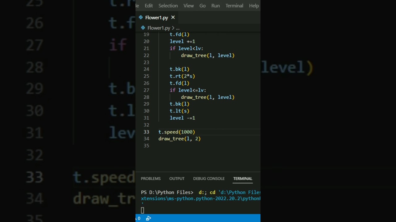 Draw tree using turtle python #coding #python #programming #shorts