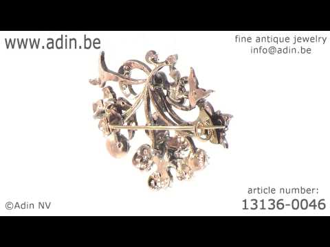Antique gold backed silver flower brooch foil set rose cut diamonds. (Adin reference: 13136-0046)