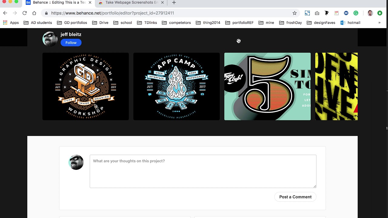 Full screen capture of Behance Project draft