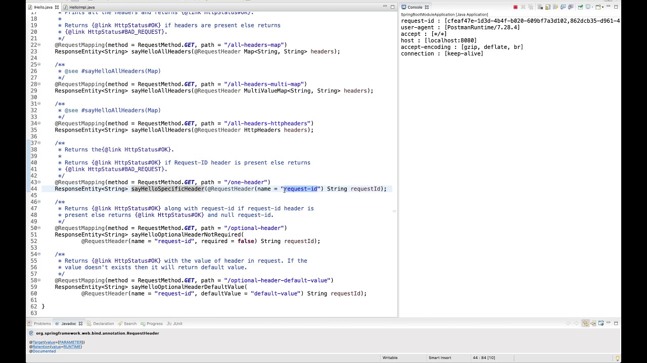 Injecting HTTP Headers using Spring Framework's @RequestHeader annotation.