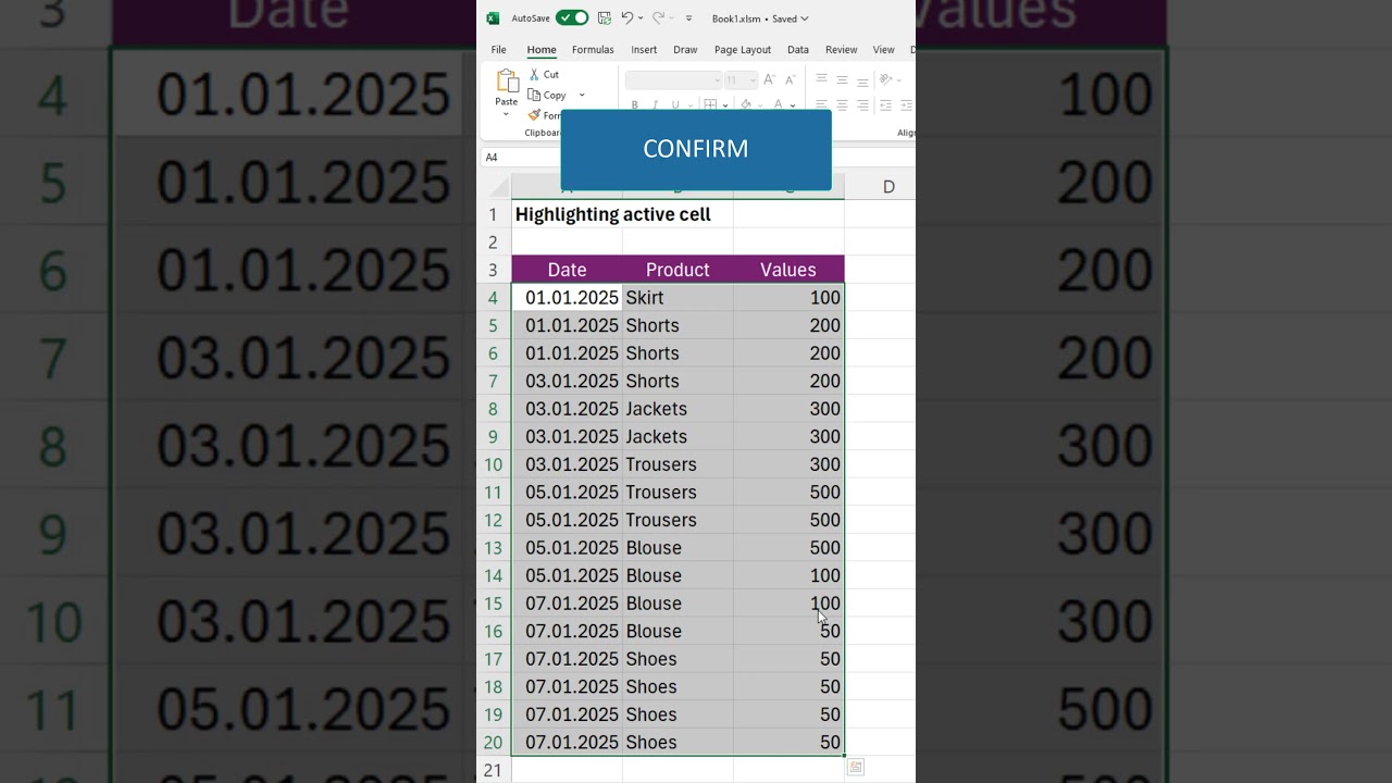 How to highlight active cell in Excel