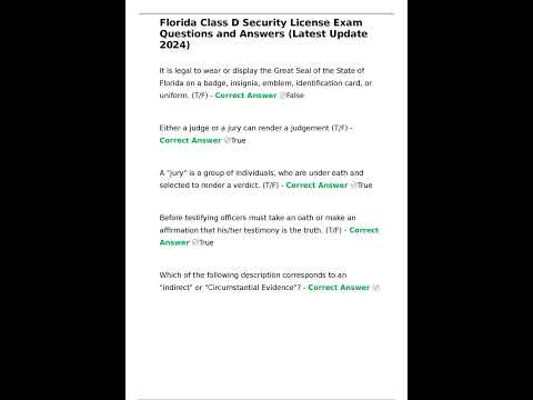 Florida Class D Security License Exam Questions and Answers Latest Update 2024