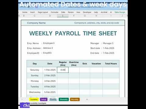 Payroll Timesheet Tracker Spreadsheet | Weekly, Biweekly, Monthly #payrollmanagement #exceltemplates