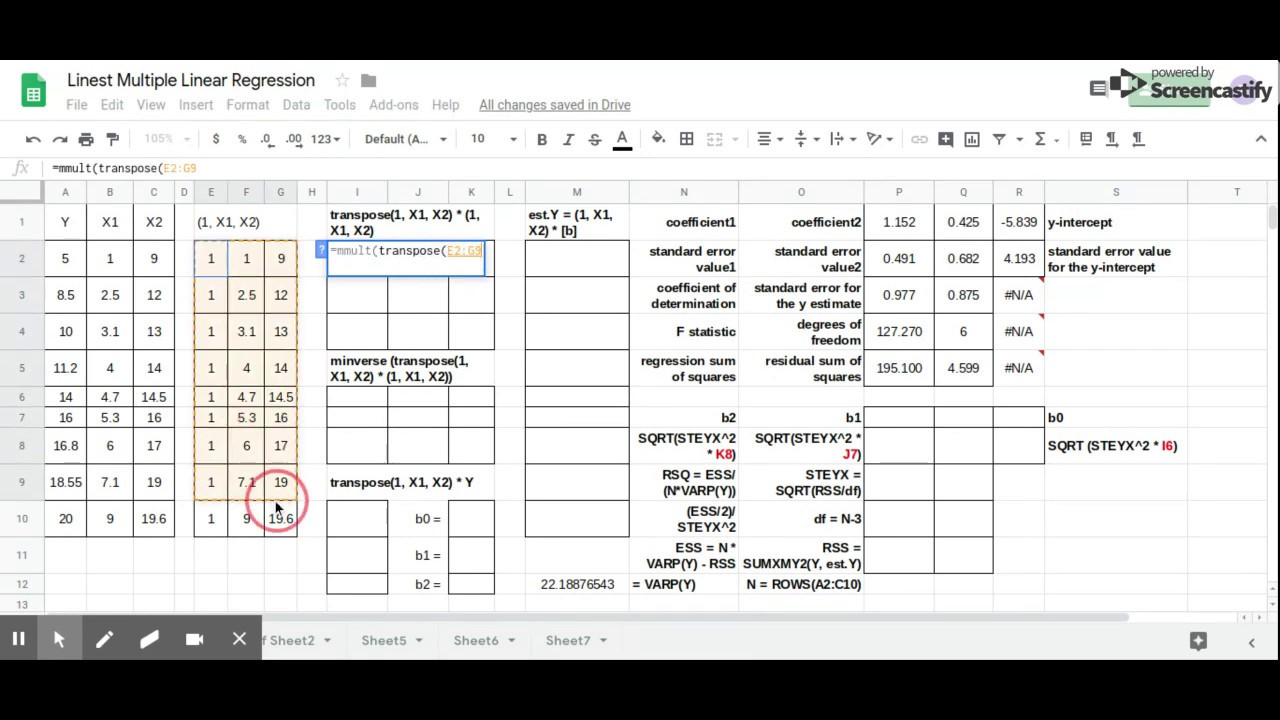 LINEST Multiple Linear Regression using Matrix Solution