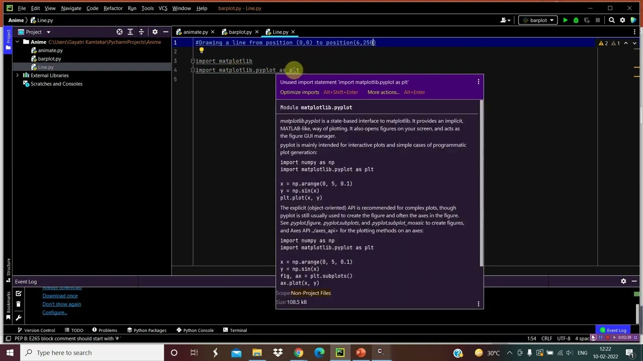 Drawing a simple line on Graph using Python | Matplotlib | Pyplot