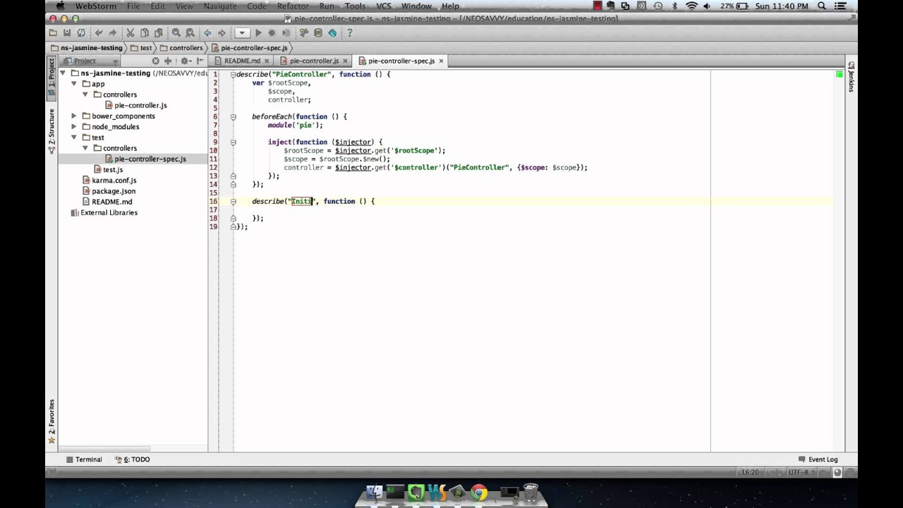 3) Angular/Jasmine, Controller Testing