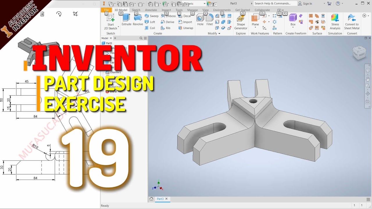 Exercise 19 Autodesk Inventor 3d Modeling Tutorial For Beginner