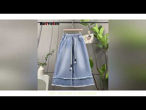 #Botvotee Tassel Repped Vintage 2025 Summer Denim Calf Jeans for Women Elastic Waist Wide Leg M-3