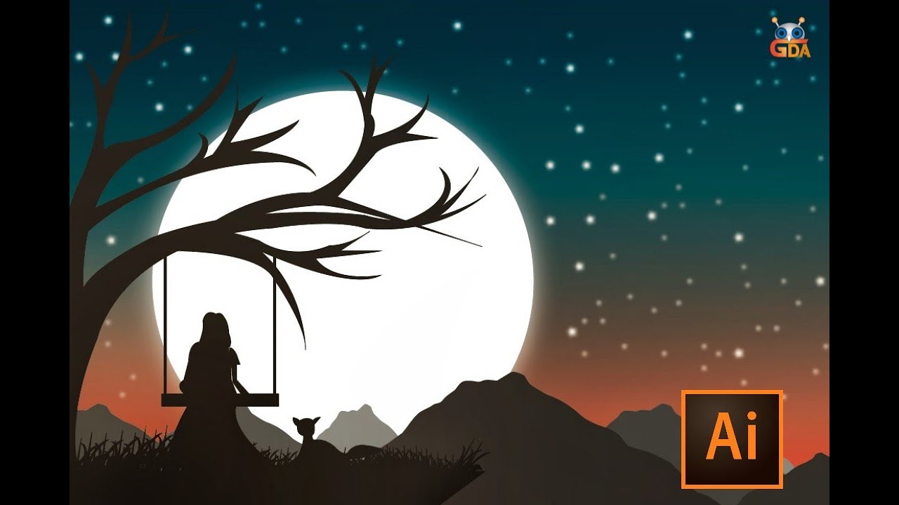 Moonlight Background Illustration /Illustrator Tutorial/ Graphics Designer Alvi