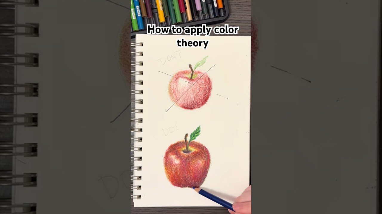 How to elevate art with color theory | 🍎apple colored pencil tutorial #coloring #colortheory #art
