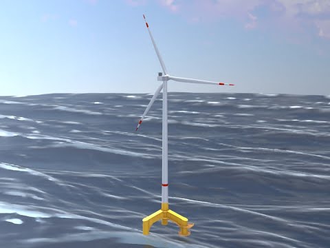Windkraftanlage mit Tripile Offshore Fundament V1 H-175 Rotor-Durchmesser 172 m mit Animation
