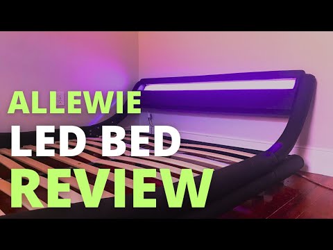 Allewie LED Platform Bed Frame w/ Adjustable Headboard Review | Faux Leather Wave-like Platform Bed