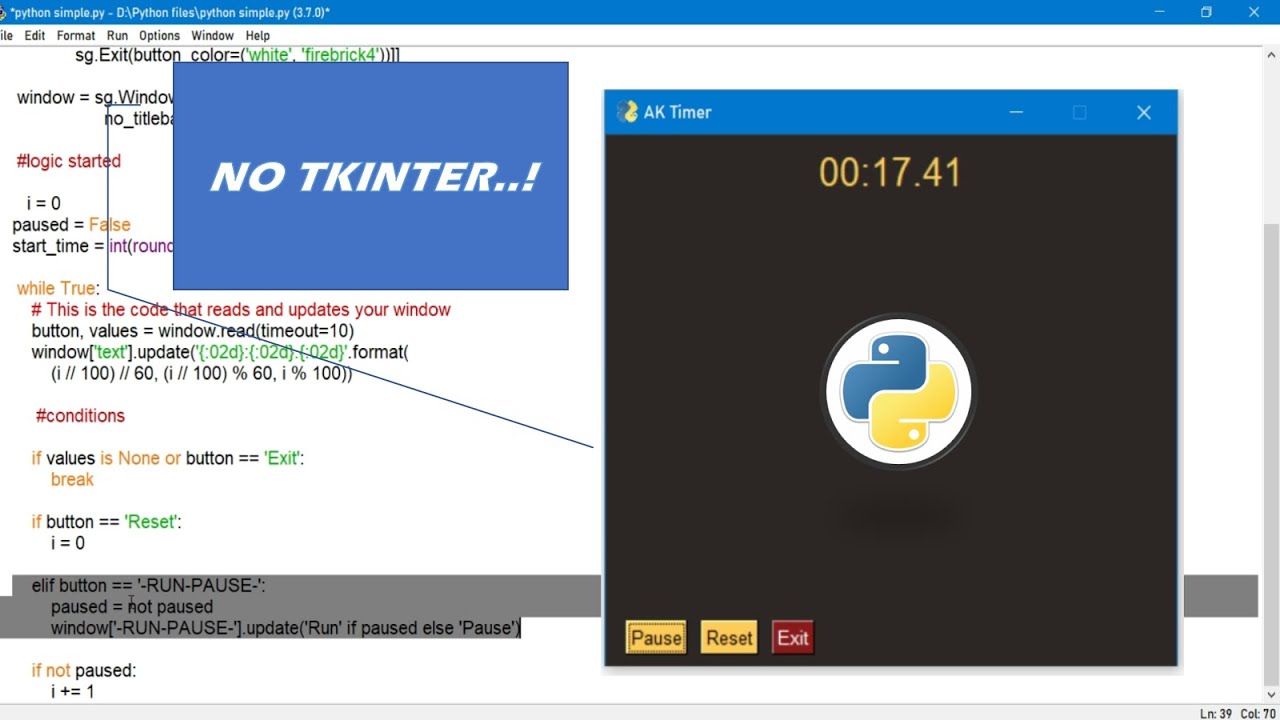 | How to create GUI timer using python [ No tkinter ] | AK |