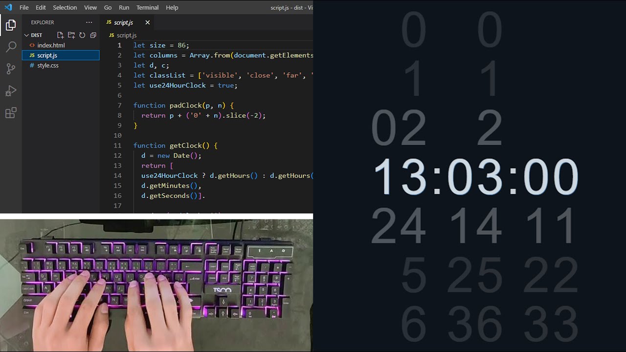 ASMR Programming - Slide Clock using Html CSS & Javascript - No Talking