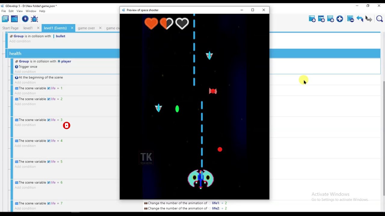 Game Development Make A Player Life or Health In GDevelop 5